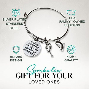 Figure Skating Bracelet, Ice Skating Jewelry, Ice Skate Believe In Yourself & You Will Be Unstoppable Charm Bracelet - Figure Skating Gifts