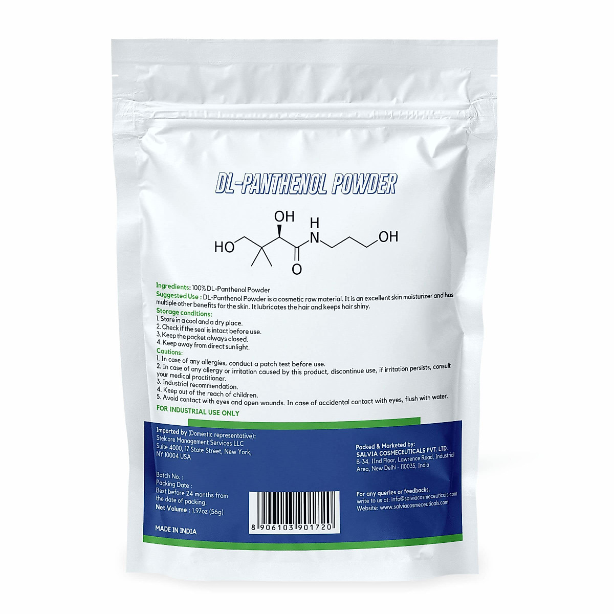 MYOC DL-Panthenol Powder - Provitamin B5 Powder for Cosmetics, Hair & Skin Care - 1.97oz / 56gm