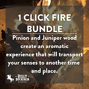 Billy Buckskin Co. Campfire Wood Bundle | 1 Click Fire Ready to Light | Pinion, Juniper, Mesquite with Firestarter Sticks | Simply Light and Go | Split Seasoned Fire Wood for Campfire Outdoor | 19 lb