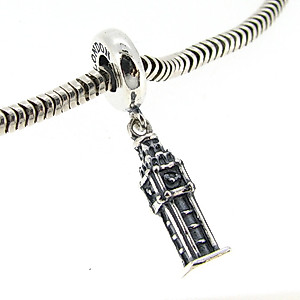 Queenberry Landmark Series Sterling Silver London Big Ben Dangle European-style Bead Charm