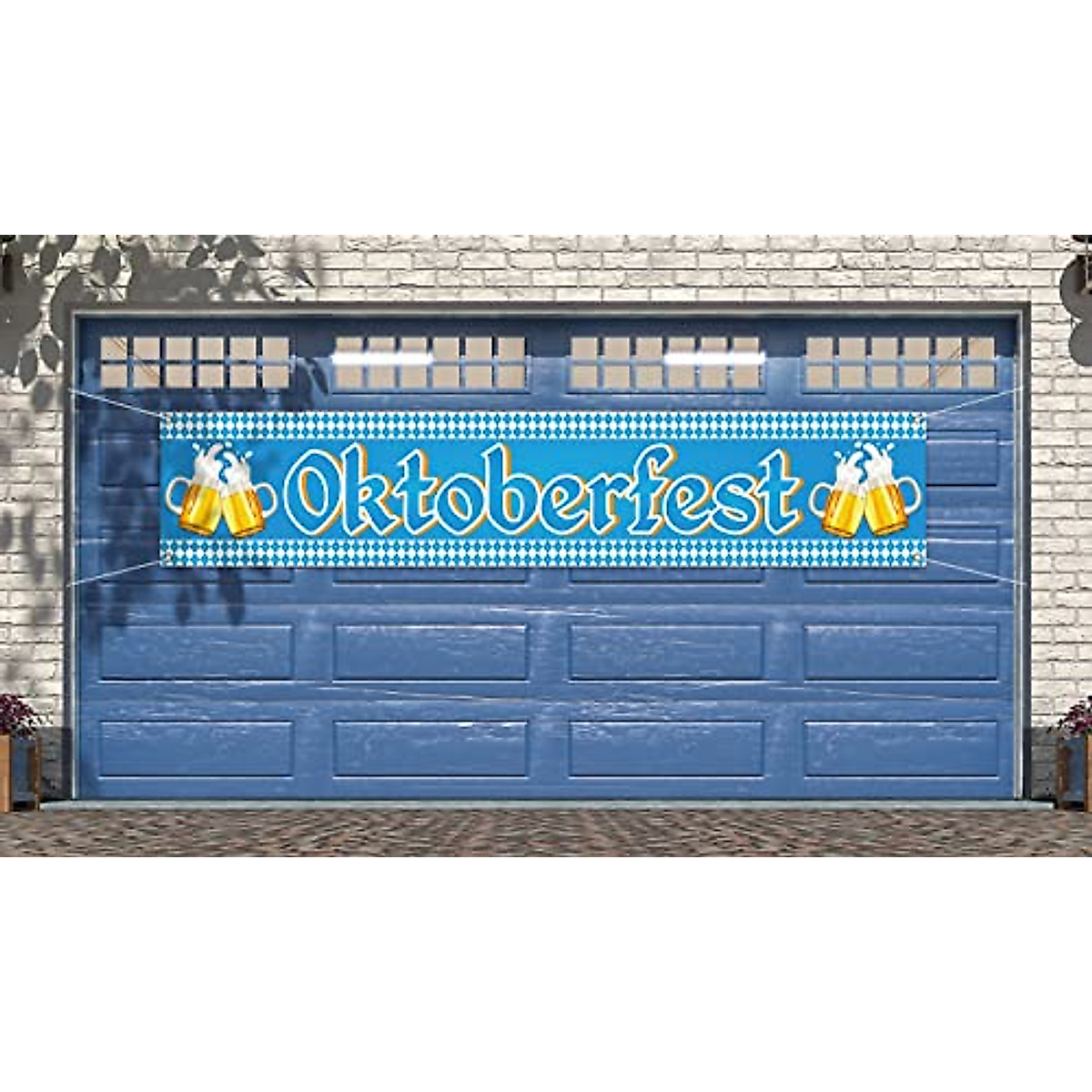 Nepnuser Oktoberfest Fence Banner for German October Fest Themed Party Decoration Blue Bavarian Flag Check Hanging Banners for Beer Party Supply