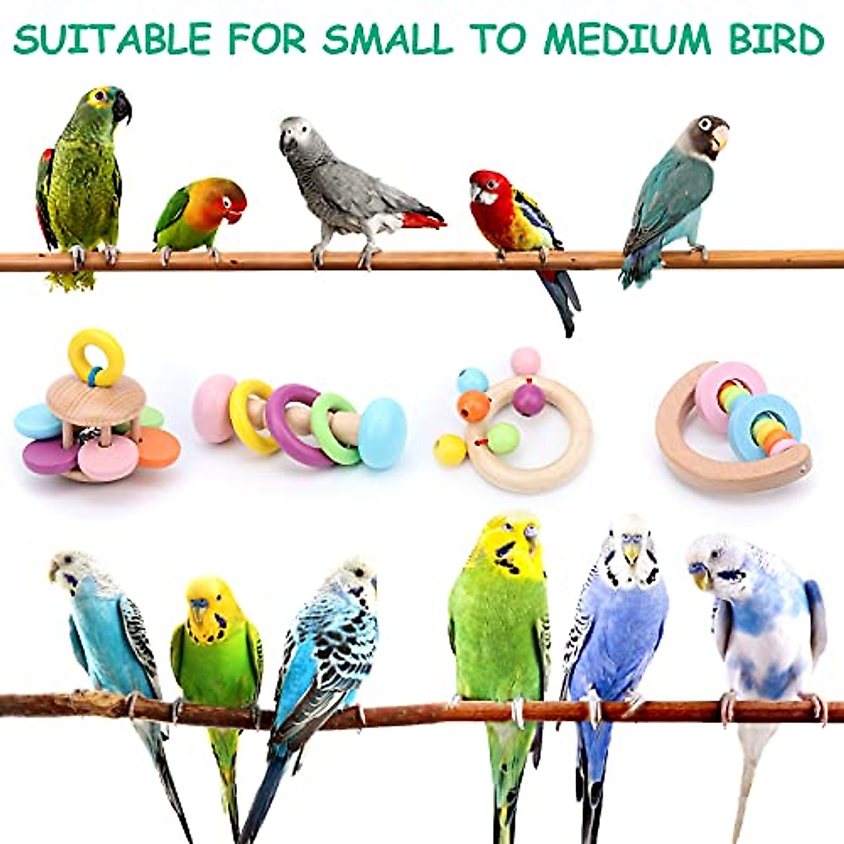 DOHAOOE Large Bird Toys for Foot Parrot Handheld Interactive Toys, 4 Pack