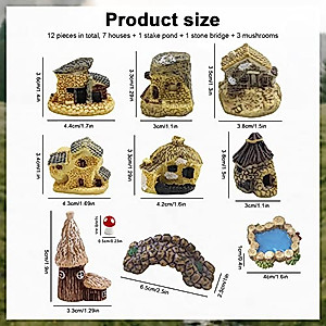 Fairy Garden Accessories, 12Pcs Fairy Garden Kit, Outdoor Miniature Garden House Bridge Pond, Garden Ornament Figurines Supplies for DIY Craft Landscape Yard Bonsai Decoration (12)