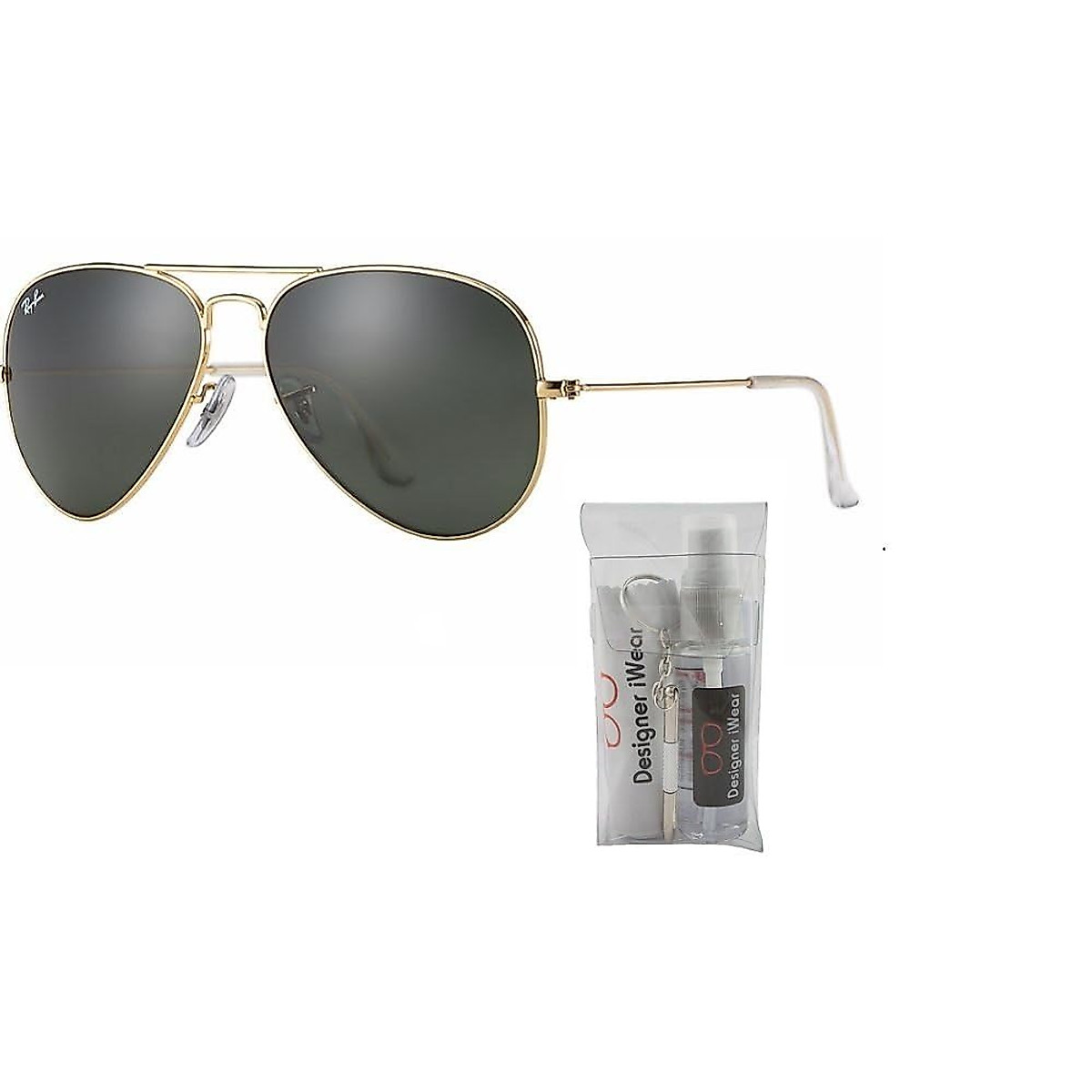 Ray-Ban RB3025 AVIATOR LARGE METAL 001 62M Gold/Gray Green Sunglasses For Men For Women + BUNDLE with Designer iWear Eyewear Kit
