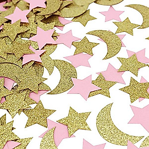 Star and Moon Paper Confetti for Baby Birthday Wedding Party Table Decorations Pink and Gold Glitter Table Scatter Baby Shower Party Supplies
