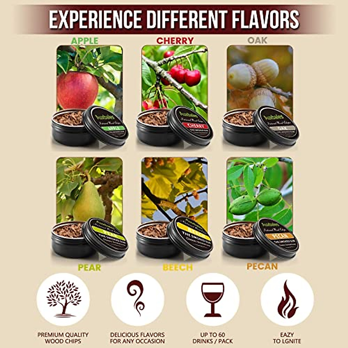 Cocktail Smoker Kit with Torch & 6 Flavors Wood Chips, Bourbon Whiskey Smoker Infuser Kit, Old Fashioned Drink Smoker Kit, Birthday Bourbon Whiskey Gifts for Men, Dad, Husband (Without Butane)