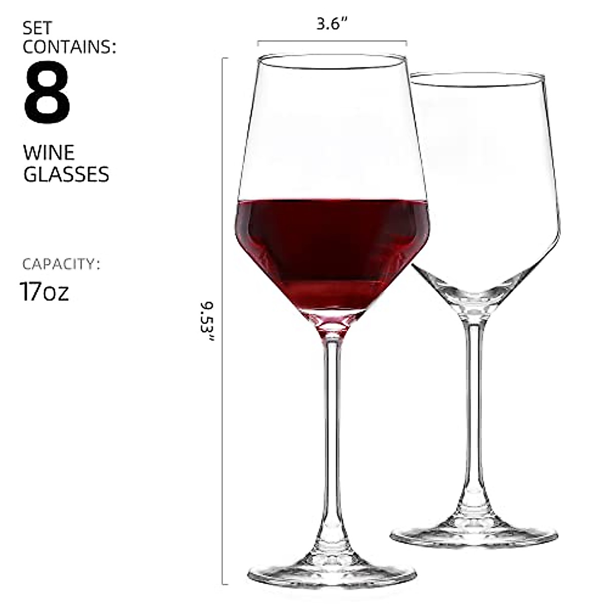 HAKEEMI Laser Cold Cutting Wine Glasses Set of 8, 17 oz Clear Wine Glasses with Stem, Dishwasher Safe