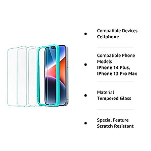 ESR Tempered-Glass Screen Protector Compatible with iPhone 14 Plus and iPhone 13 Pro Max, with Easy Installation Frame, Military-Grade Protection, Ultra Tough, Scratch Resistant, 3 Pack