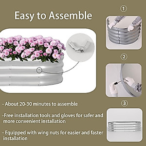 Anraja Raised Garden Bed Galvanized Metal Planter Boxes Outdoor for Gardening, Grow Plants, Flowers, Vegetables, Herbs, 4X2X1 Ft