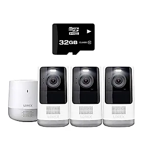 Lorex Home Hub 32GB with Three 2K QHD Wire-Free Battery-Operated Indoor/Outdoor Security Cameras