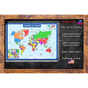 3D Learning LLF World Map Poster with Central Europe Inset - Laminated Educational Poster (14x19.5 in) - World Map for Kids, Elementary Classroom Decorations, Homeschool, and Teacher Supplies