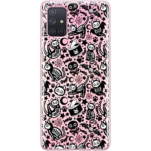 TPU Phone Case Compatible with Samsung A72 A71 5G A70 A51 A50 A32 A21 A11 A12 A13 A14 A01 Flexible Paws Spooky Cats Soft Silicone Bones Skeletons Durable Black Cute Shockproof Protective