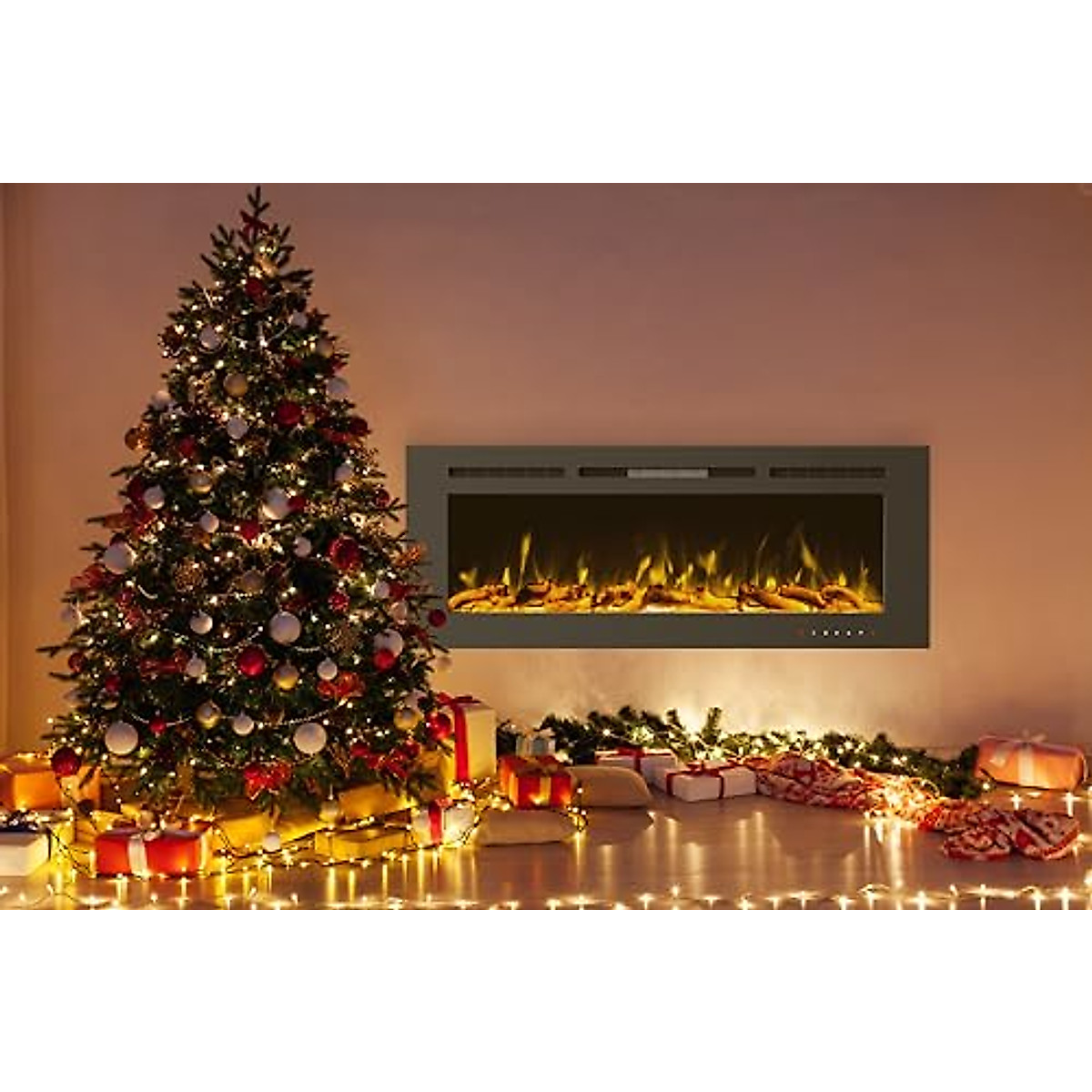 60” Electric Fireplace-Front Vent, Wall Mount or Recessed-3 Color LED Flame, 10 Fuel Bed Colors & 3 Media-Touch Screen & Remote Control by Lavish Home