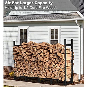Khordin 8ft Firewood Rack Outdoor Adjustable Heavy Duty Wood Rack Fire Wood Holder for Indoor Storage Fireplace Metal Lumber Organizer Wood Stand Stacker, Black