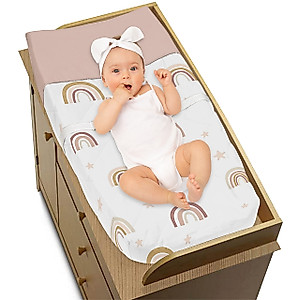 Sweet Jojo Designs Boho Rainbow Girl Baby Nursery Changing Pad Cover - Blush Pink Dusty Rose Gold Yellow Mauve Taupe Beige Tan Bohemian Stars Sun Celestial Vintage Sky