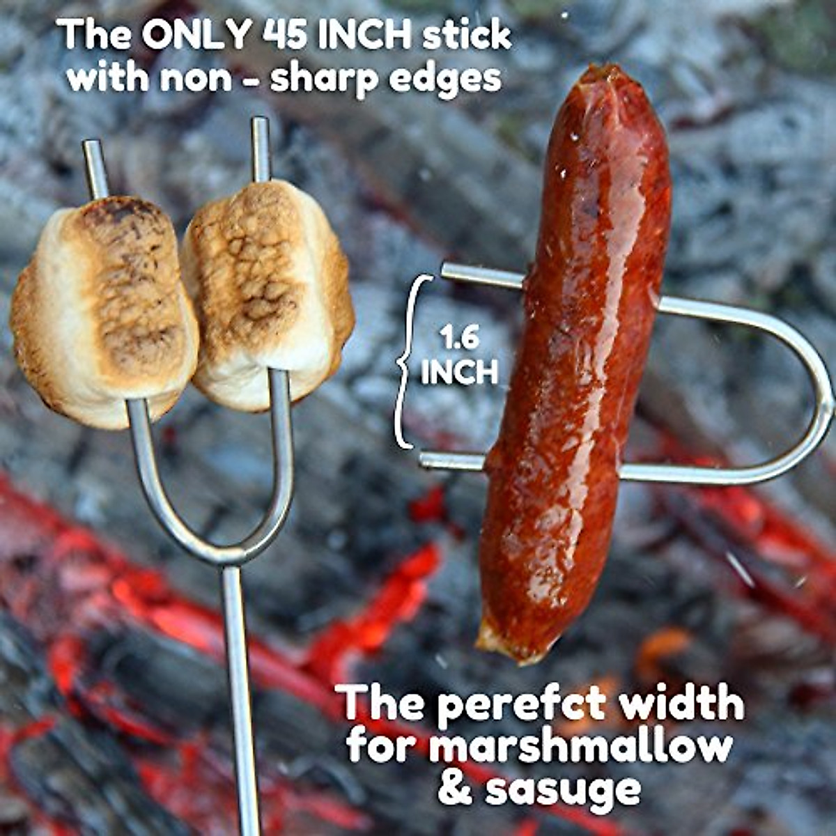 anytime family Extending Marshmallow Roasting Sticks 45" - 6 Premium Telescoping STAINLESS STEEL S’mores Skewers; Campfire, fire pit, camping. S'mores recipes eBook (Multicolor, 6 sticks)