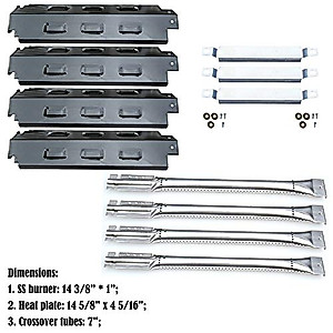 Direct store Parts Kit DG156 Replacement for Charbroil 463420507,463420509,463460708,463460710 Gas Grill Burners, Carryover Tubes,Heat Plates (SS Burner+SS Carry-over tubes+Porcelain Steel Heat Plate)