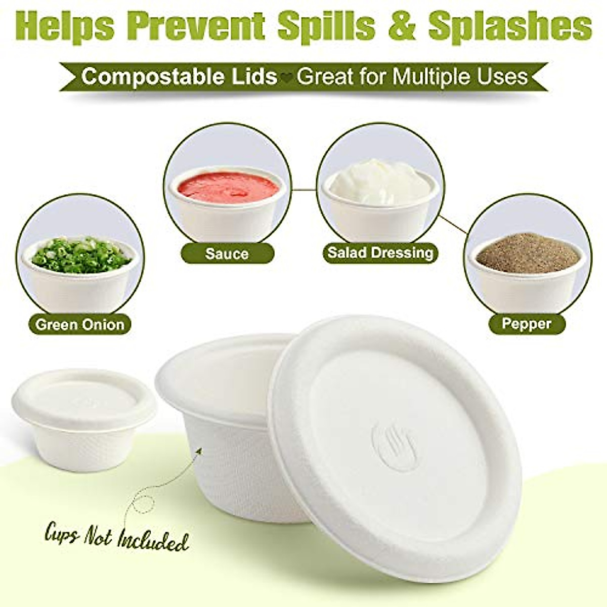 Green Earth, 2 oz Bagasse Compostable Cup Lids, Biodegradable Sugarcane Fiber Material, White, 50-Pack