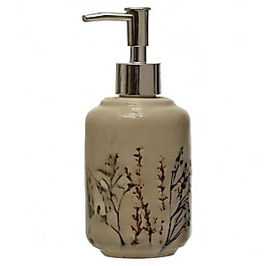 Creative Co-Op Debossed Stoneware Floral Soap Dispenser, Reactive Crackle Glaze