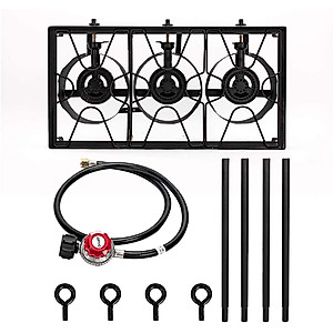 Outdoor Stove Portable Propane Burner Gas Cooker - Camp Stoves 3 Burner Propane Stove for Camping Cooking, High Pressure Iron Cast Patio Three Burner with Detachable Legs, 225000 BTU
