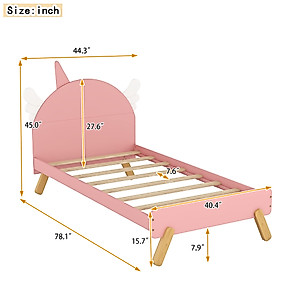 Lifeand Twin Size Bed with Shelf Behind Headboard,Wooden Cute Platform Bed with Curved Headboard,Pink