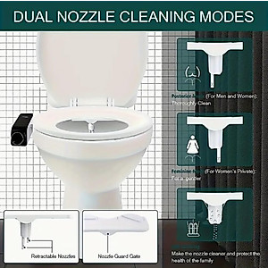 Bidet Attachment for Toilet Bidet Non-Electric Cold Water Sprayer Toilet Seat, Adjustable Water Pressure Retractable Self-Cleaning Dual Nozzle for Real Feminine Wash in Black Knob (PaniFlow).