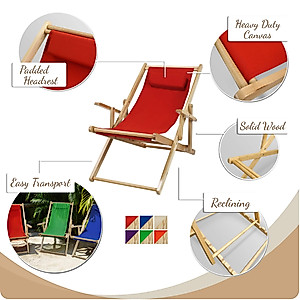 Casual Home Folding Fully-Assembled Adjustable Solid Wood Sling Patio Outdoor Chair, Natural Frame/Natural Canvs (New)
