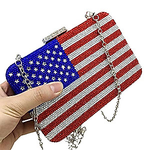 The National Flag Crystal Clutch Purse for Women Evening Bags Party Chain Shoulder Handbags (America, Small)