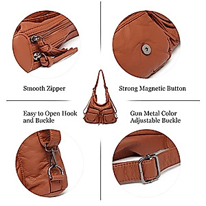 handbags & shoulder bags for woman super soft washed PU leather hobo bags multiple use woman's cross body bag backpack (Brown)
