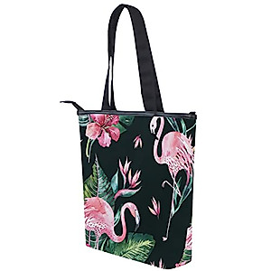 MNSRUUU Canvas Tote Bag Aesthetic Pink Flamingo Black Shoulder Bag for Women Work School Tote Handbag Shopping Purses and Handbags