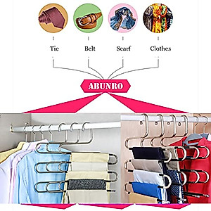 S-Shape Pants Hangers Space Saving Trousers Hangers 4 Pack, 5 Layer Stainless Steel S-Shape Trousers Hangers