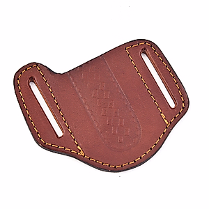 Handmade Leather Knife Sheath for Belt, Trapper Style Sheath, Tooled Leather Sheath, Beautiful Cow Boy 3 to 4 inches Pocket Knife Leather Cover, 100% Real Leather (Brown)