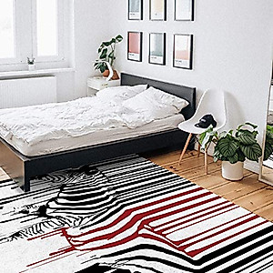Outdoor Rug 4'x6' Area Rug for Bedroom Decor Living Room Decor, Non-Shedding Boho Carpet Floor Mats Entryway Foyer Kitchen Rugs, Funny Zebra Black and Red Home Decor Bathroom Rugs