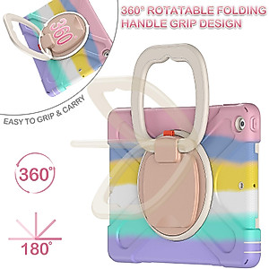 BATYUE for iPad 9th/ 8th/ 7th Generation Case (iPad 10.2 inch Rugged Case 2021/2020/2019) with Screen Protector, Rotating Stand/Pencil Holder/Carrying Shoulder Strap (Colourful Pink)