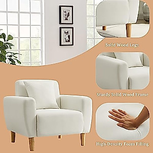 FREEHOMAE Polyester Accent Chair for Living Room Square Arm Chair with Toss Pillow Comfy Single Sofa Club Chair for Small Space
