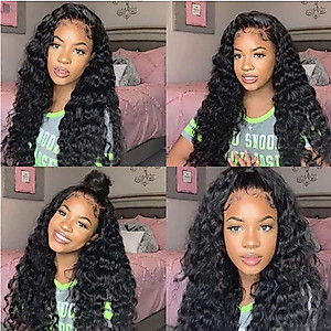 Bworto Loose Deep Wave 13x4 Lace Front Glueless Wigs Human Hair Pre Plucked Loose Deep Curly Lace Frontal Wigs for Black Women Natural Hairline 150% Density 20 Inch