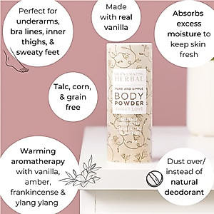 Body Powder for Women, Talc Free Powder, Real Vanilla Dusting Powder, Bath Powder, No Corn, Grain or Gluten, Sweet Love Scent, Vanilla, Frankincense, Amber, Ylang Ylang, Ora's Amazing Herbal, 2.5 oz