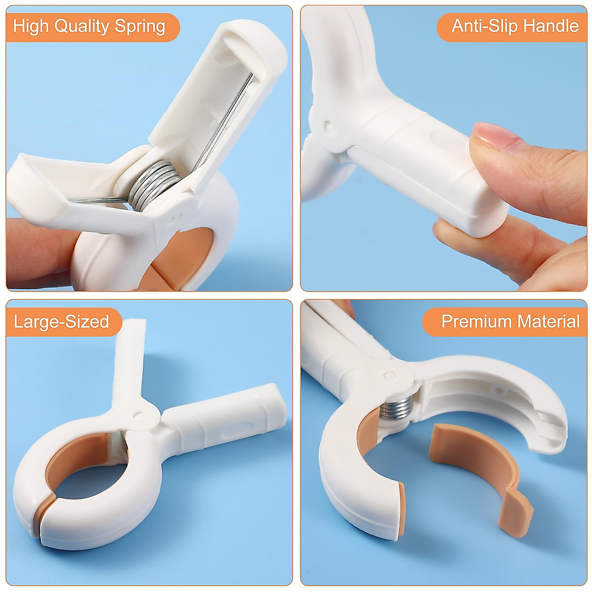 12 Pack Beach Towel Clips, Heavy Duty Towel Clips for Chairs Cruise Strong Anti-Rust Springs Clothespins for Laundry Keep Towel Clothes Blankets Dry on Clothesline and Hanging Rack Khaki and Blue