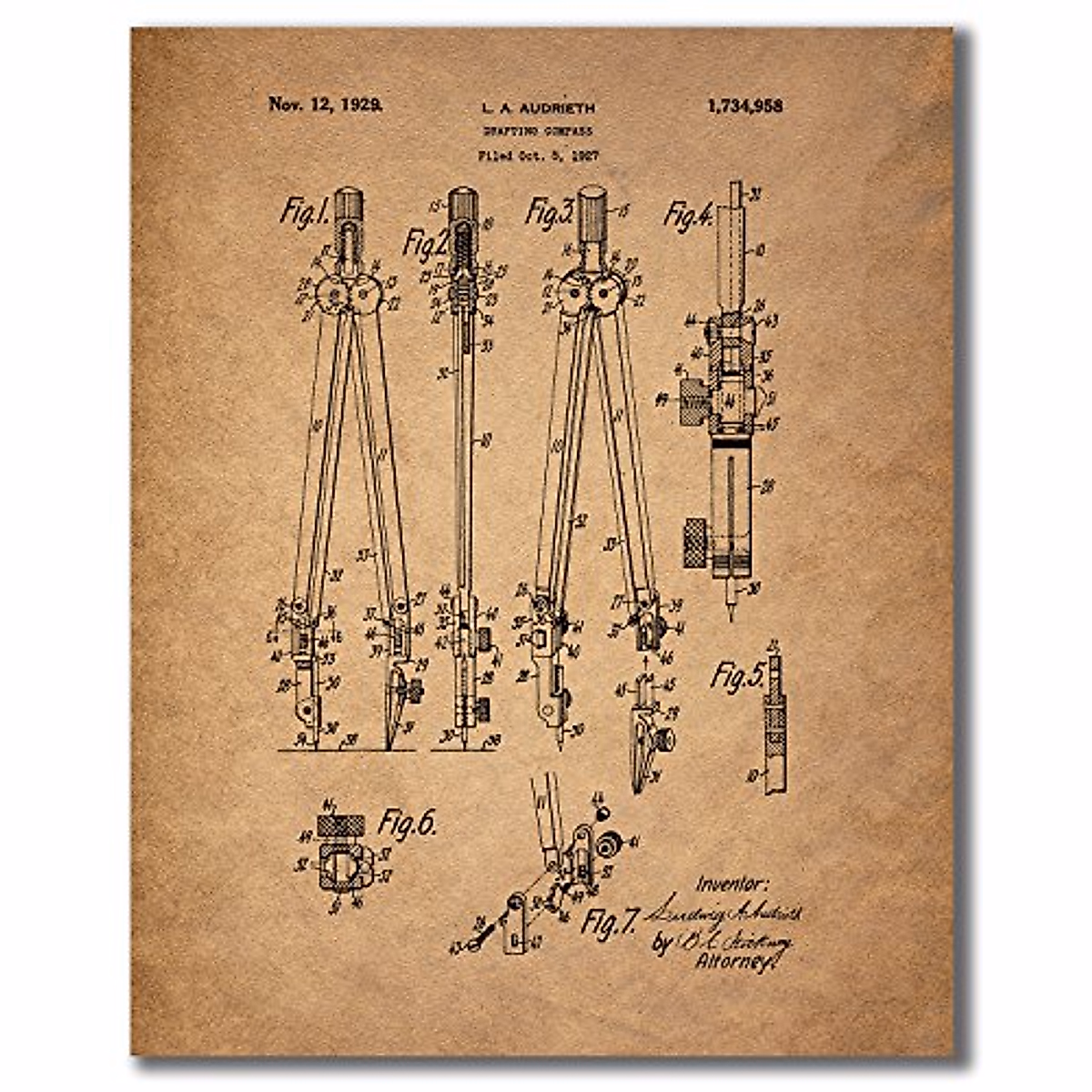 Architect Drafting Patent Prints - Set of 6 (8 inches x 10 inches) Drafting Wall Art Decor Photos