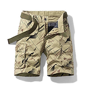 7 Inch Running Shorts Men Mens Cargo Shorts Summer Striped Belted Tactical Dungarees Classic Fit Multi Pocket Cotton Linen Shorts Outdoor 6 Inch Inseam Shorts Men Khaki Khaki M