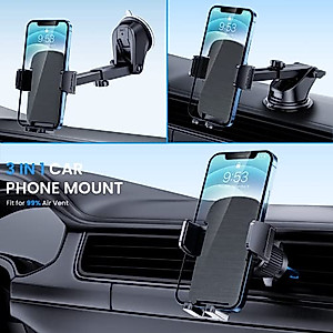 Phone Mount for Car Phone Holder [Military-Grade Suction & Stable Clip]Car Phone Holder Mount Windshield Dashboard Air Vent Universal Cell Phone Automobile Mount Fit For All iPhone Android Smartphones