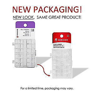 SINGER 06543 Class 15J Bobbins, Transparent, 12-Count