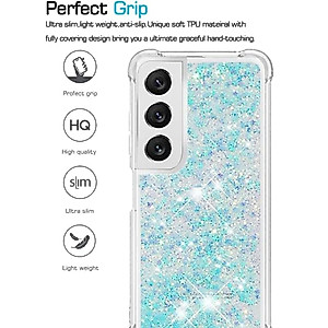 HOUSON Compatible with Samsung Galaxy S21 5G Glitter Case for Girls Women Bling Sparkle Floating Quicksand Soft TPU Luxury Pretty Phone Case, (Blue)