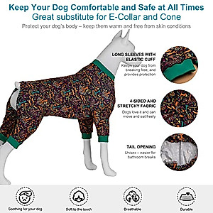 LovinPet Large Dog Clothing - Comfy Lightweight Stretchy Fabric, Norwegian Woods Print Dog Pajamas, UV Protection, Surgery Recovery Outfit for Dogs, Easy to Wear Adorable Dog Clothes, Brown Blue M