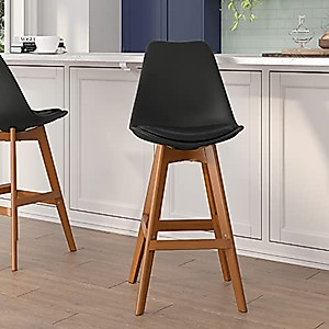 Flash Furniture Dana Set of 2 Modern Commercial Counter Stools - Black Plastic Backrest - LeatherSoft Padded Seat - 27 Inch Counter Stools - Walnut Finish Wood Frame
