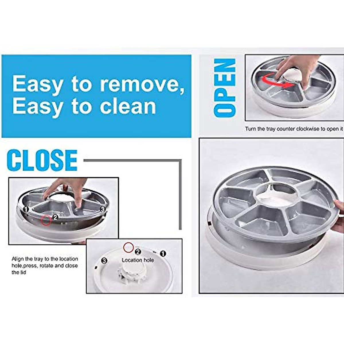 ZZK Pet Bowl pet Supplies six Grid Dog/cat pet Feeder timed Reminder Voice Dry and Wet Food LCD programmable Automatic Dispenser,A