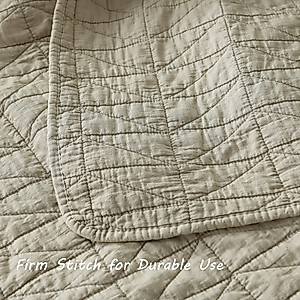 HORIMOTE HOME Quilt Set King Size, Stone-Washed Chic Rustic Beige Coverlet with Classic Triangle Stitched Pattern, Ultra Soft Lightweight Quilted Bedspread for All Season, 3 Pieces