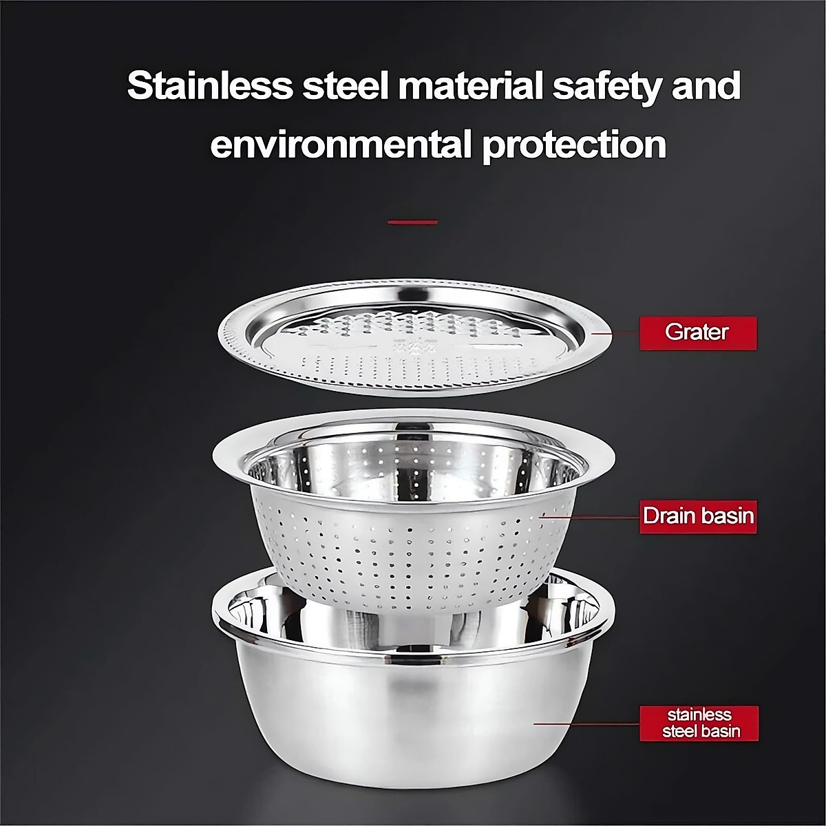 Germany Multifunctional Stainless Steel Basin - 2024 New Colander Strainer Set, Salad Spinner Fruit Vegetable Rice Washing Strainer Basket Bowl, Rice Rinser Food Graters with Container (DI-9.45in)
