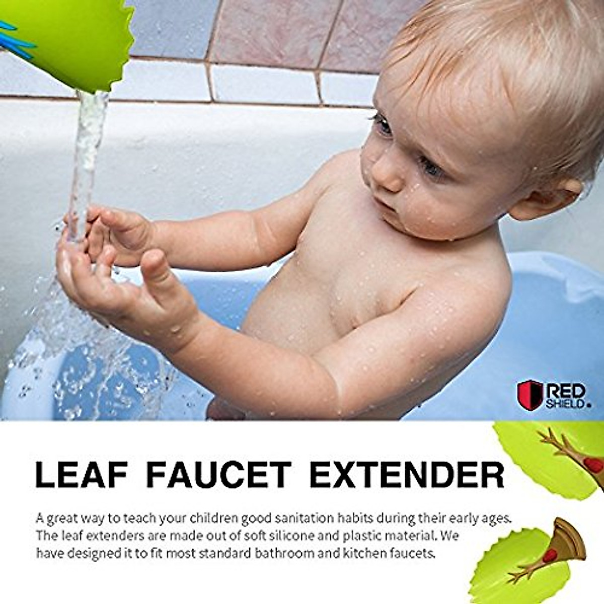 Eutuxia Water Spout & Faucet Extender for Kitchen and Bathroom Sinks. Perfect for Babies, Toddlers, Kids. Safe, Fun, and Easy Hand Washing Solution for Children. Unique & Cute Leaf Design. [Blue]