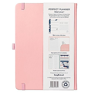 Busy B Perfect Planner Diary January to December 2024 - A5 Pink - Faux Leather Week to View Planner with Stickers & Tear-Out Lists